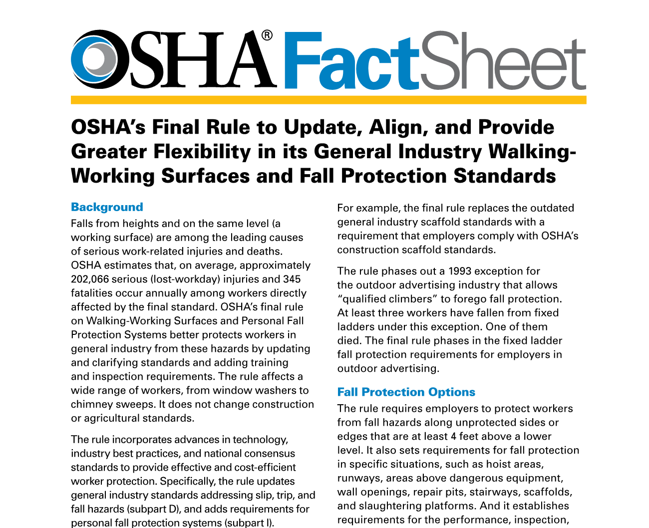 Fed OSHA Fact Sheet - Walking and Working Surfaces