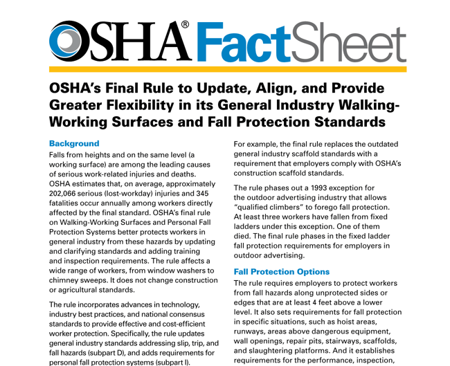 Fed OSHA Fact Sheet - Walking and Working Surfaces